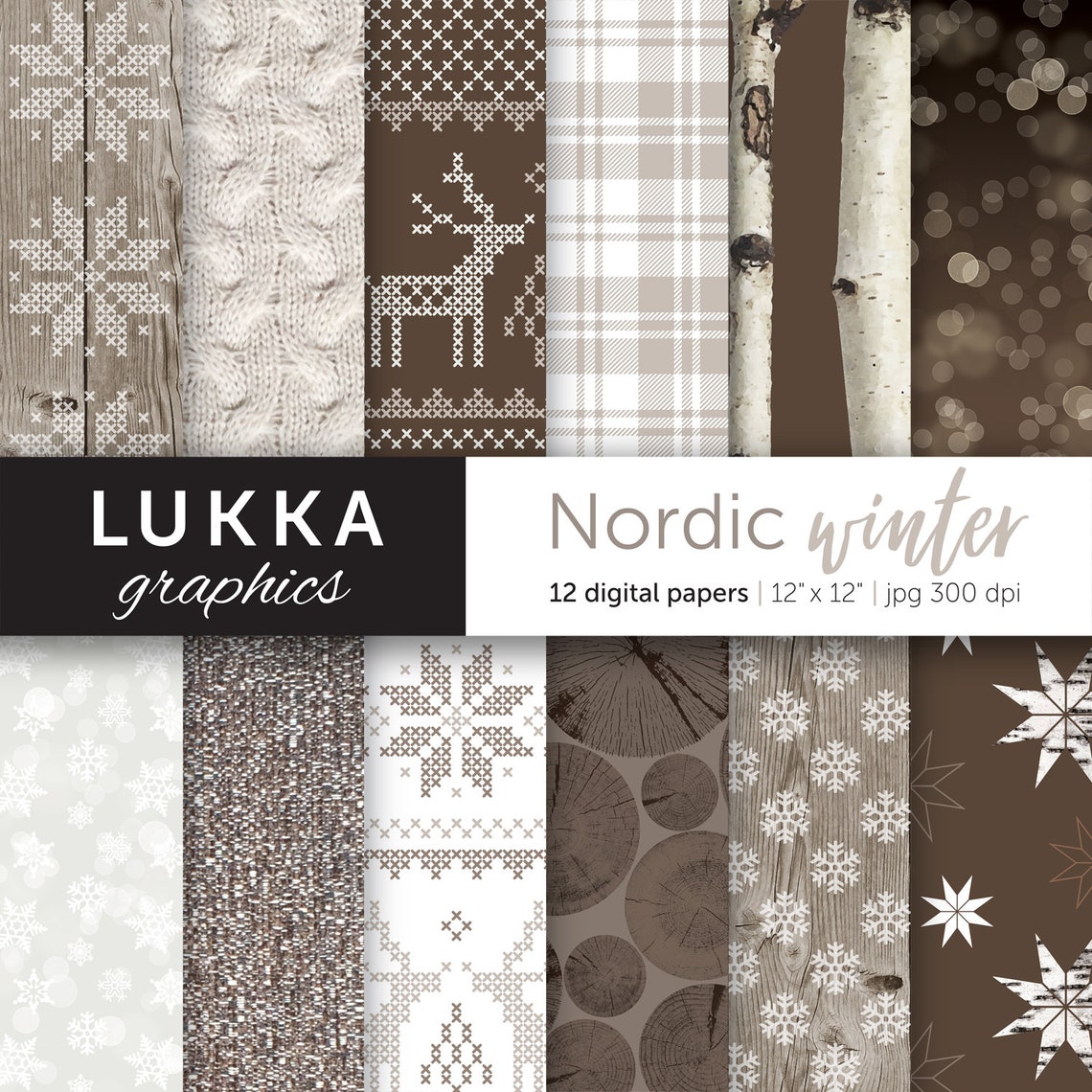 Nordic Winter Digital Paper Pack: Scandinavian Christmas Patterns ...