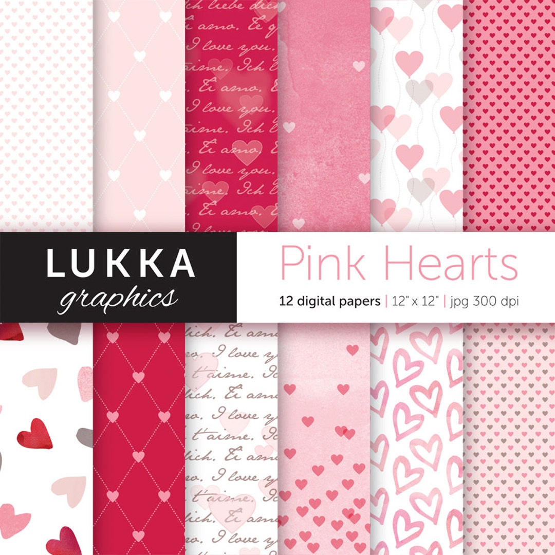 Hearts Digital Papers; Valentine Digital Patterns; Pink Hearts Pattern ...