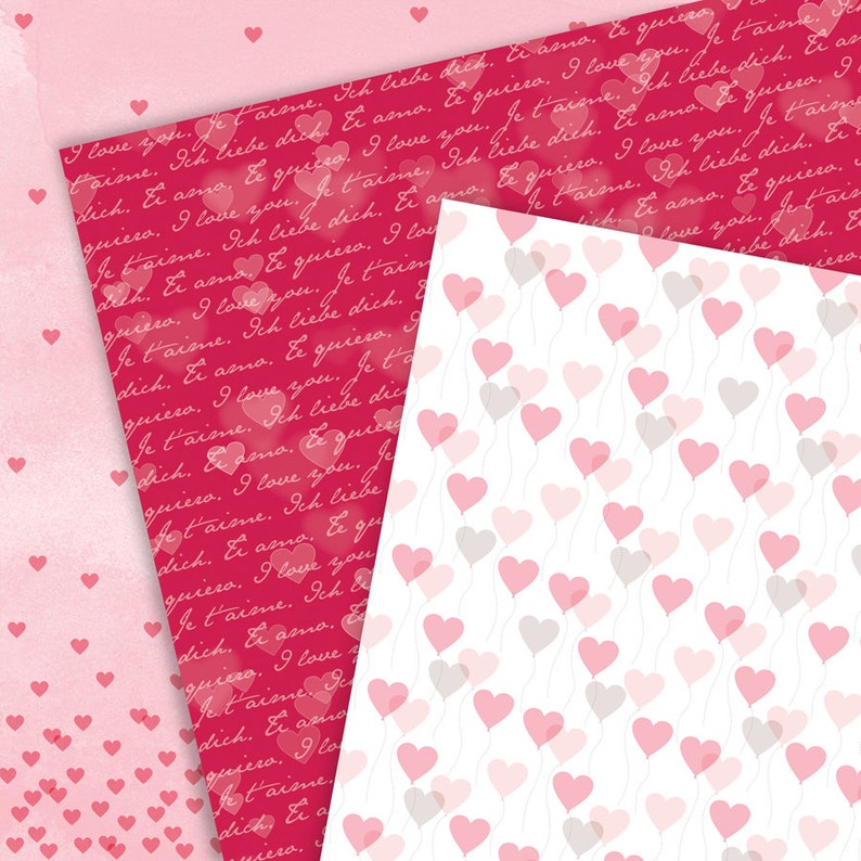Hearts Digital Papers; Valentine Digital Patterns; Pink Hearts Pattern ...