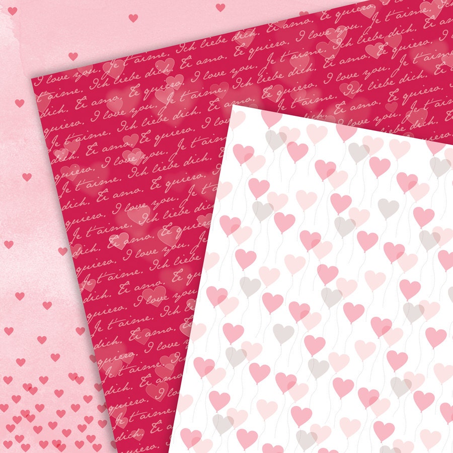 Hearts Digital Papers Valentine Digital Patterns Pink Hearts Pattern ...