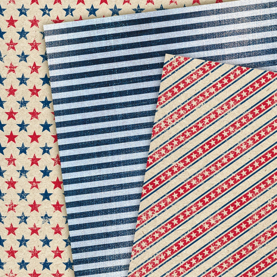 Stars and Stripes Digital Paper Pack; Patriotic Patterns; 4th of July ...