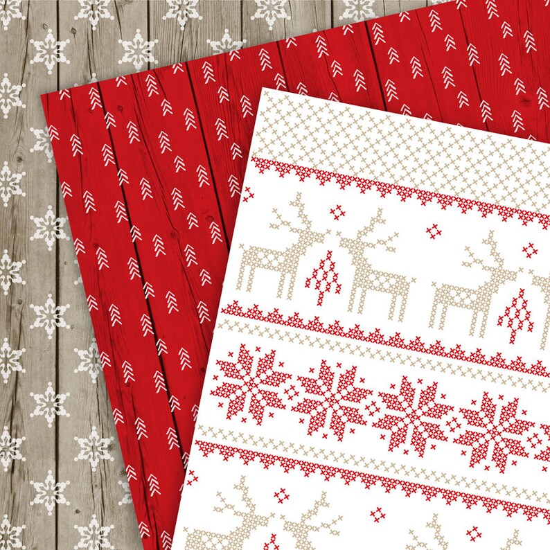 Paquete de papel digital navideño nórdico Patrón navideño escandinavo ...