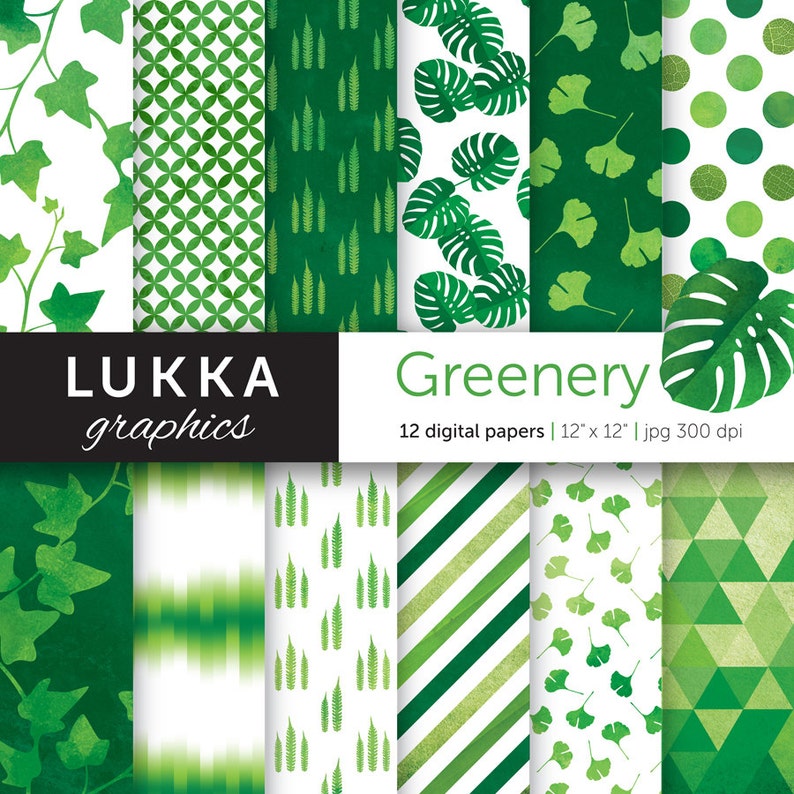 Greenery Digital Paper Pack; Green Leaves Digital Pattern; Monstera ...