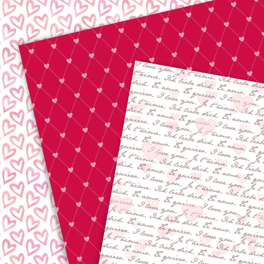 Hearts Digital Papers Valentine Digital Patterns Pink Hearts Pattern ...