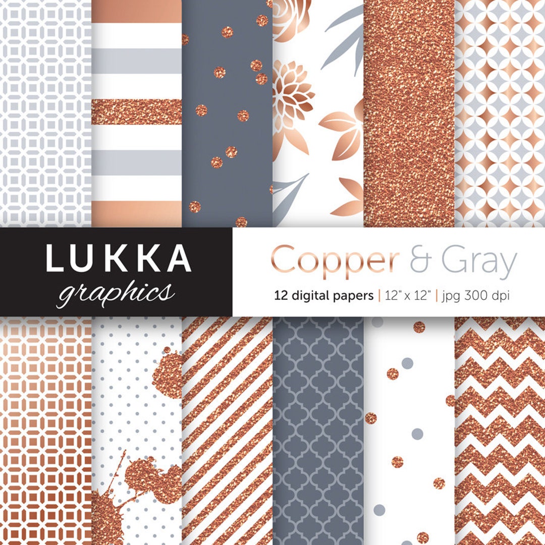 Copper & Gray Digital Paper Pack: Rose Gold Patterns (digital Download ...
