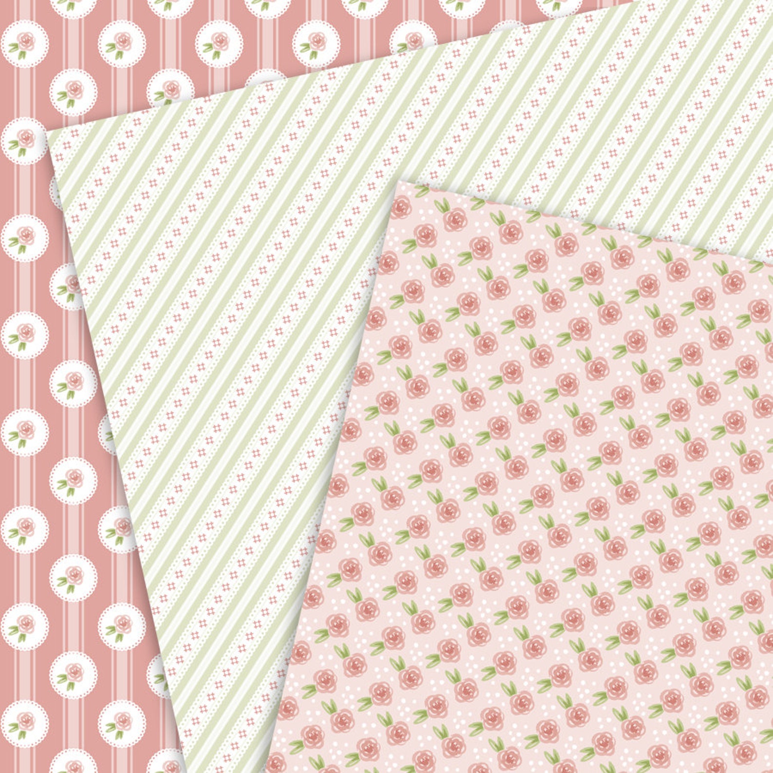 Shabby Chic Digital Paper Pack; Floral Digital Patterns; Rose Pattern ...