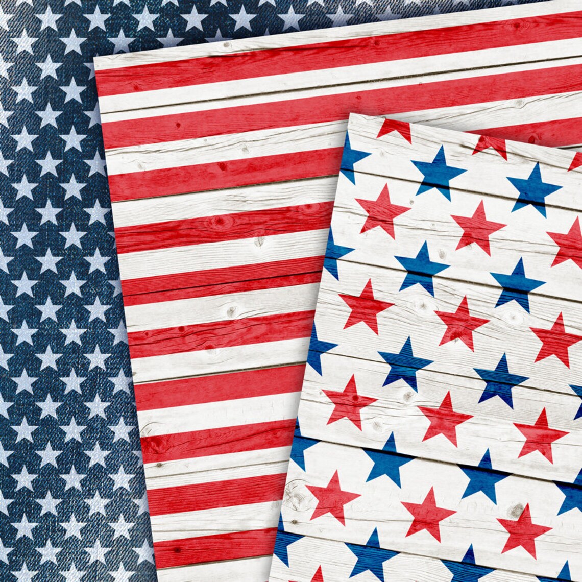 Stars and Stripes Digital Paper Pack; Patriotic Patterns; 4th of July ...