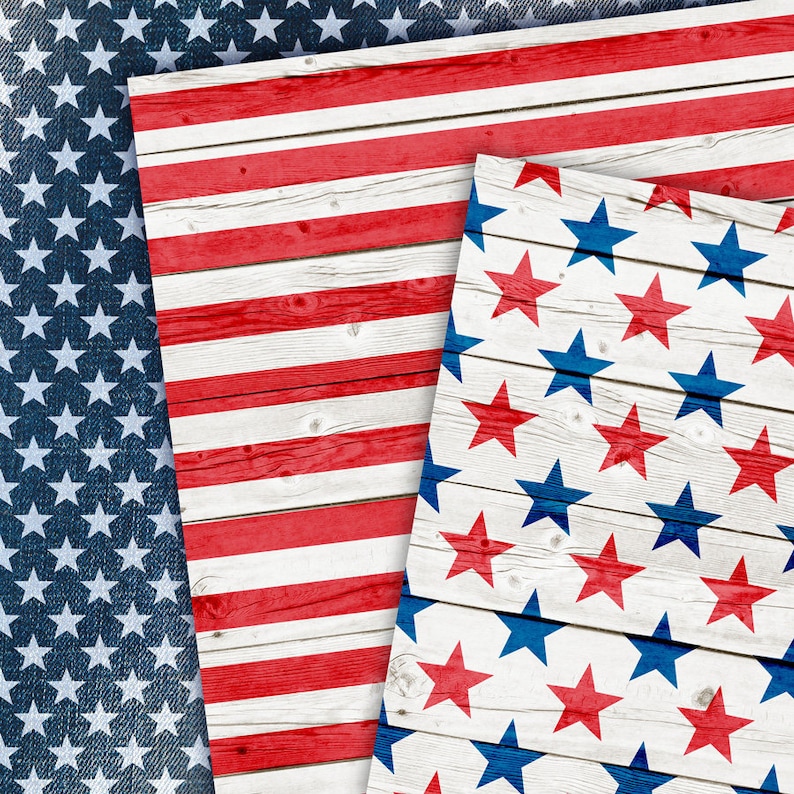 Stars and Stripes Digital Paper Pack; Patriotic Patterns; 4th of July ...
