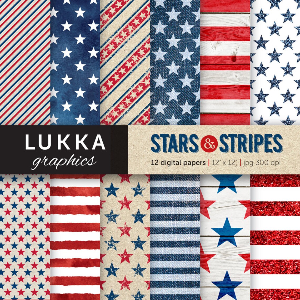Stars and Stripes Digital Paper Pack; Patriotic Patterns; 4th of July ...