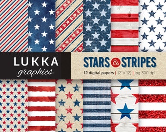 4th of July Digital Paper Pack Stars and Stripes Digital - Etsy