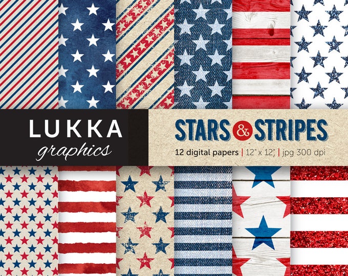 Stars and Stripes Digital Paper Pack Patriotic Patterns 4th - Etsy