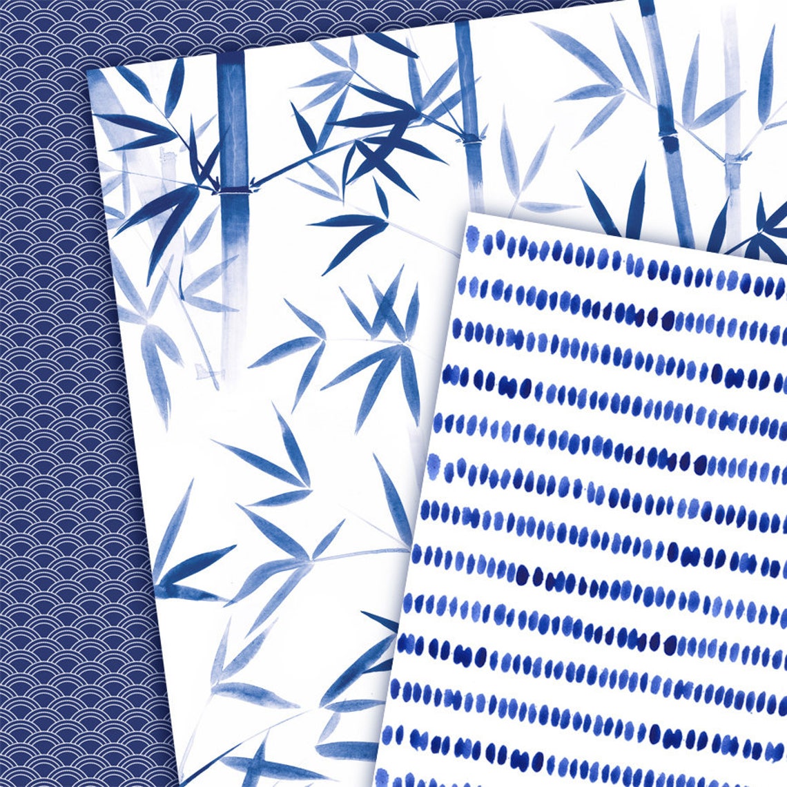 Indigo Blue Digital Paper Pack; Japanese Inspired Digital Patterns ...
