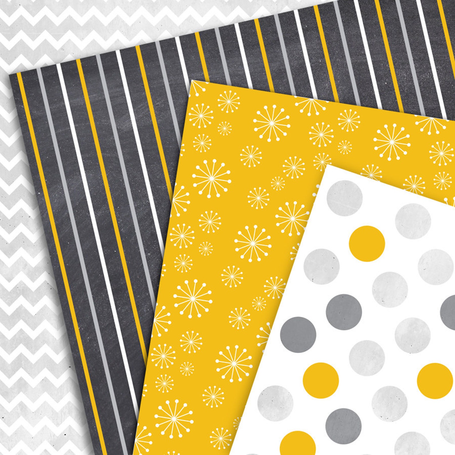 Grey and Yellow Digital Paper; Printable; Digital Pattern; Instant ...