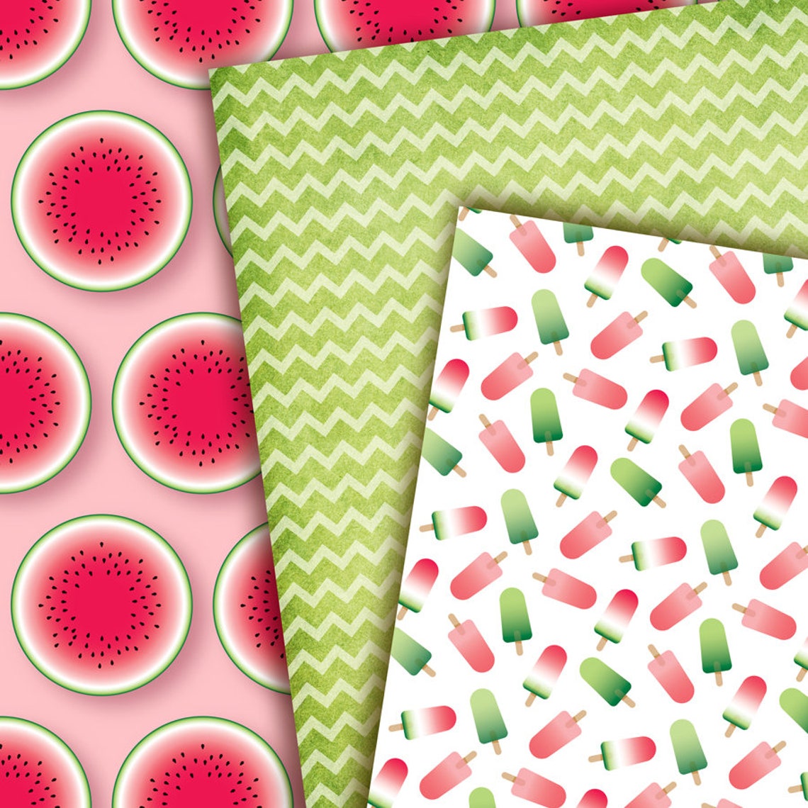 Watermelon Digital Paper Pack: Summer Patterns (12"x12" JPEG) (digital ...