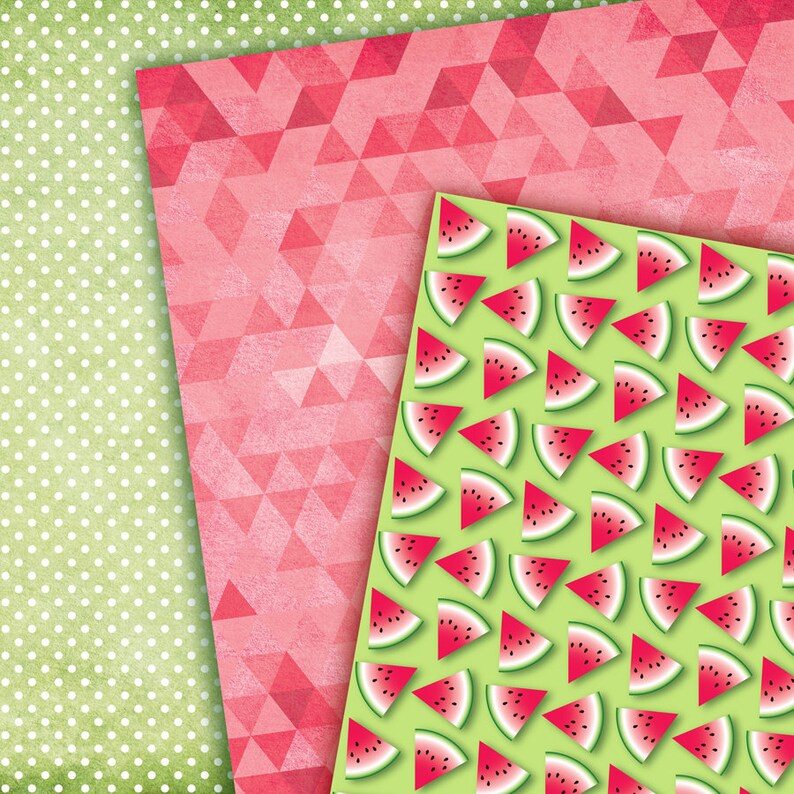 Watermelon Digital Paper Pack: Summer Patterns (12"x12" JPEG) (digital ...