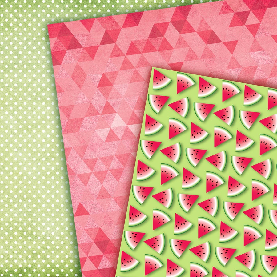 Watermelon Digital Paper Pack: Summer Patterns (12"x12" JPEG) (digital ...