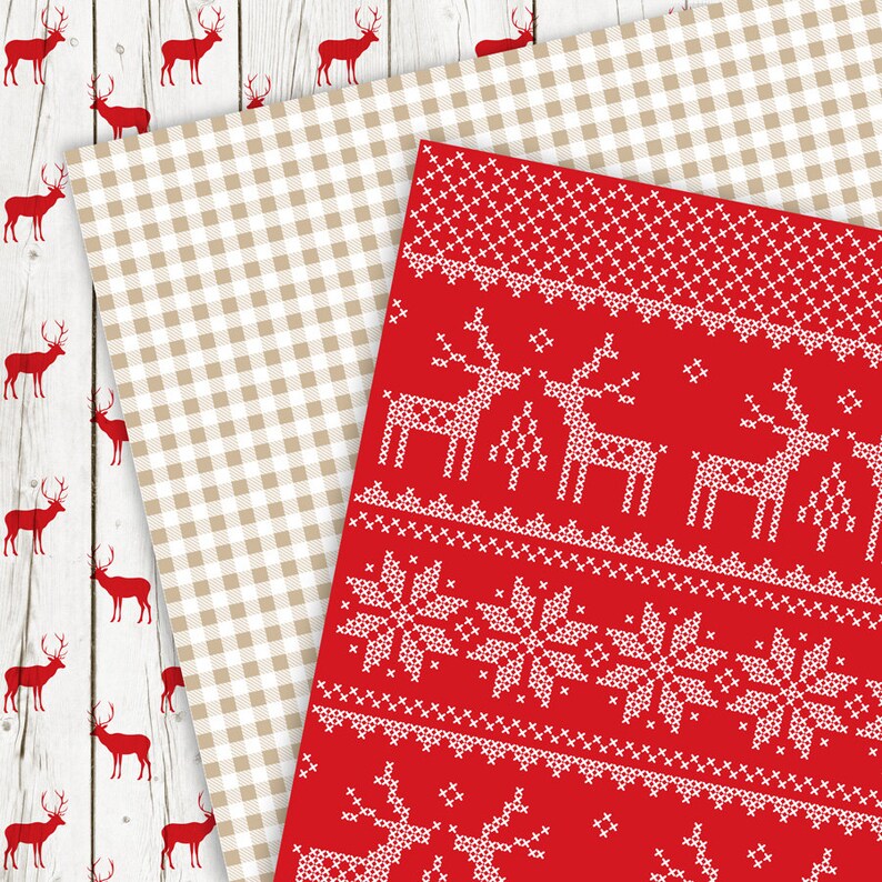 Paquete de papel digital navideño nórdico Patrón navideño escandinavo ...