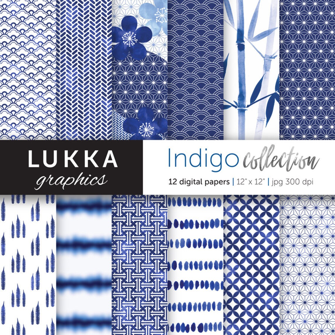 Indigo Blue Digital Paper Pack; Japanese Inspired Digital Patterns ...
