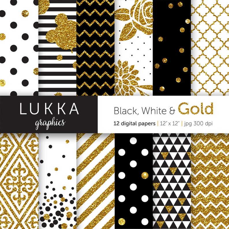Gold Glitter Digital Paper Pack, Black, White (digital Download) - Etsy