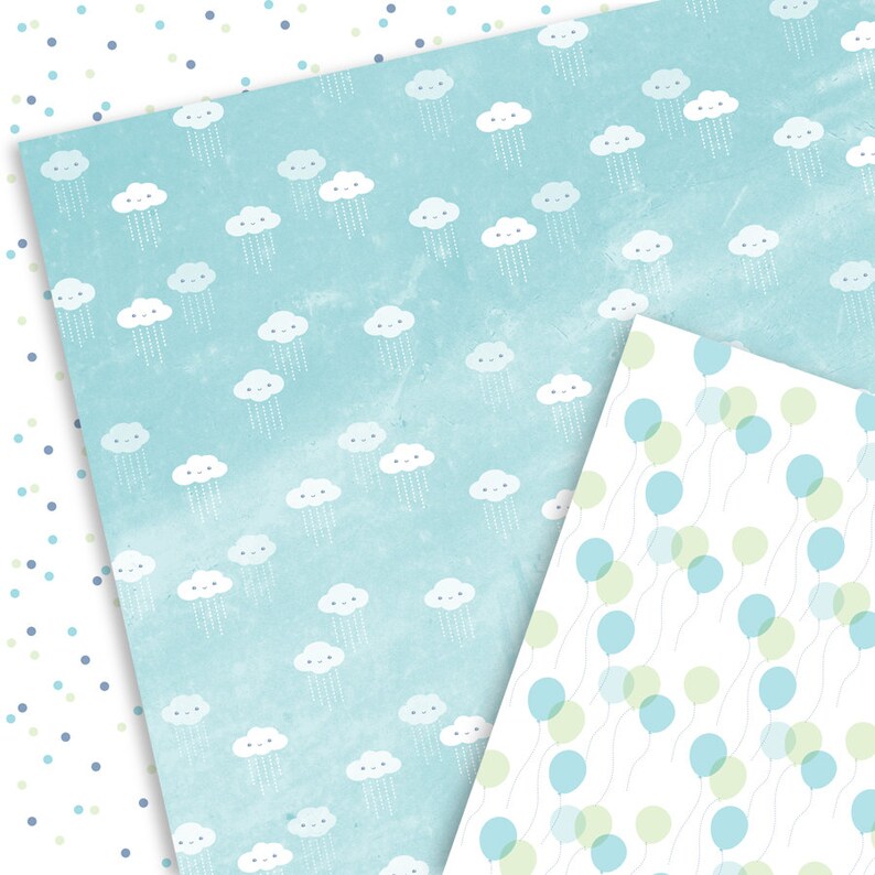 Baby Boy Digital Paper Pack; Nursery Digital Patterns; Turquoise, Blue ...