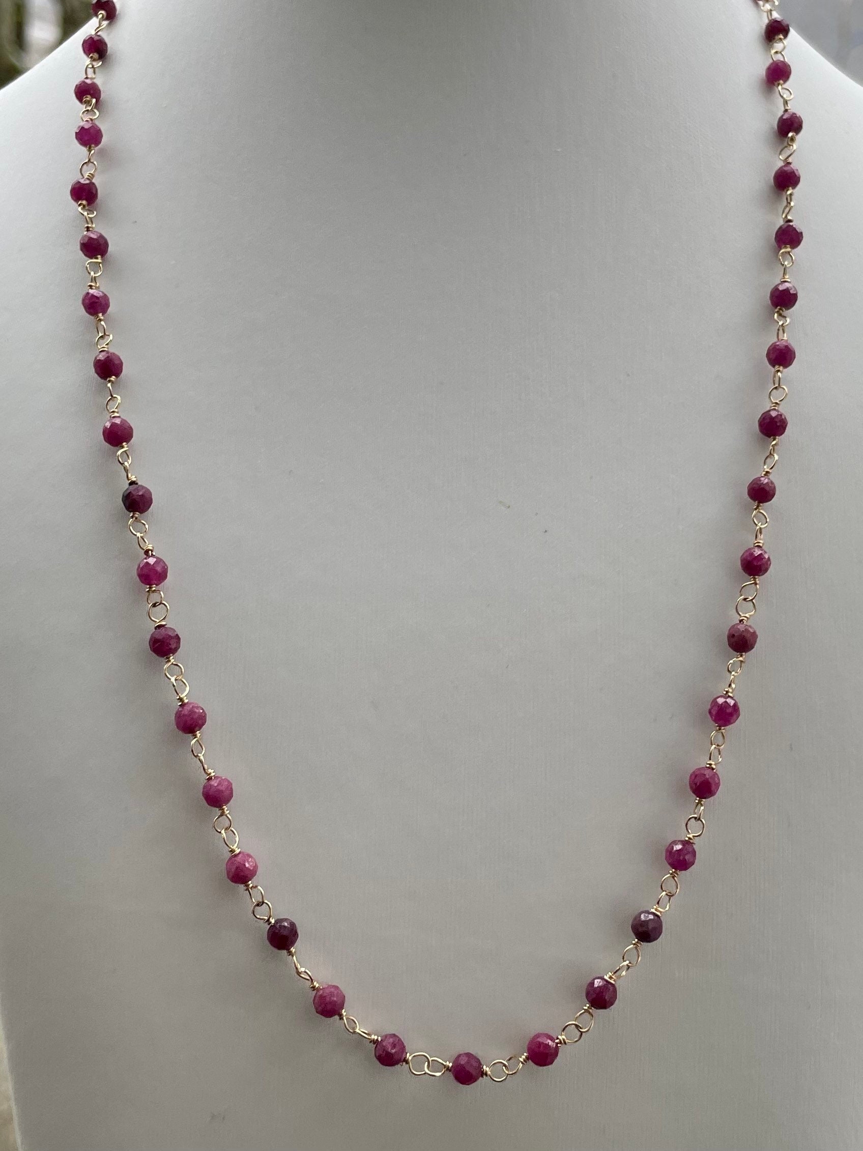 Natural Genuine Ruby Necklace, Wire Wrapped Gemstones, 14k Gold Filled ...