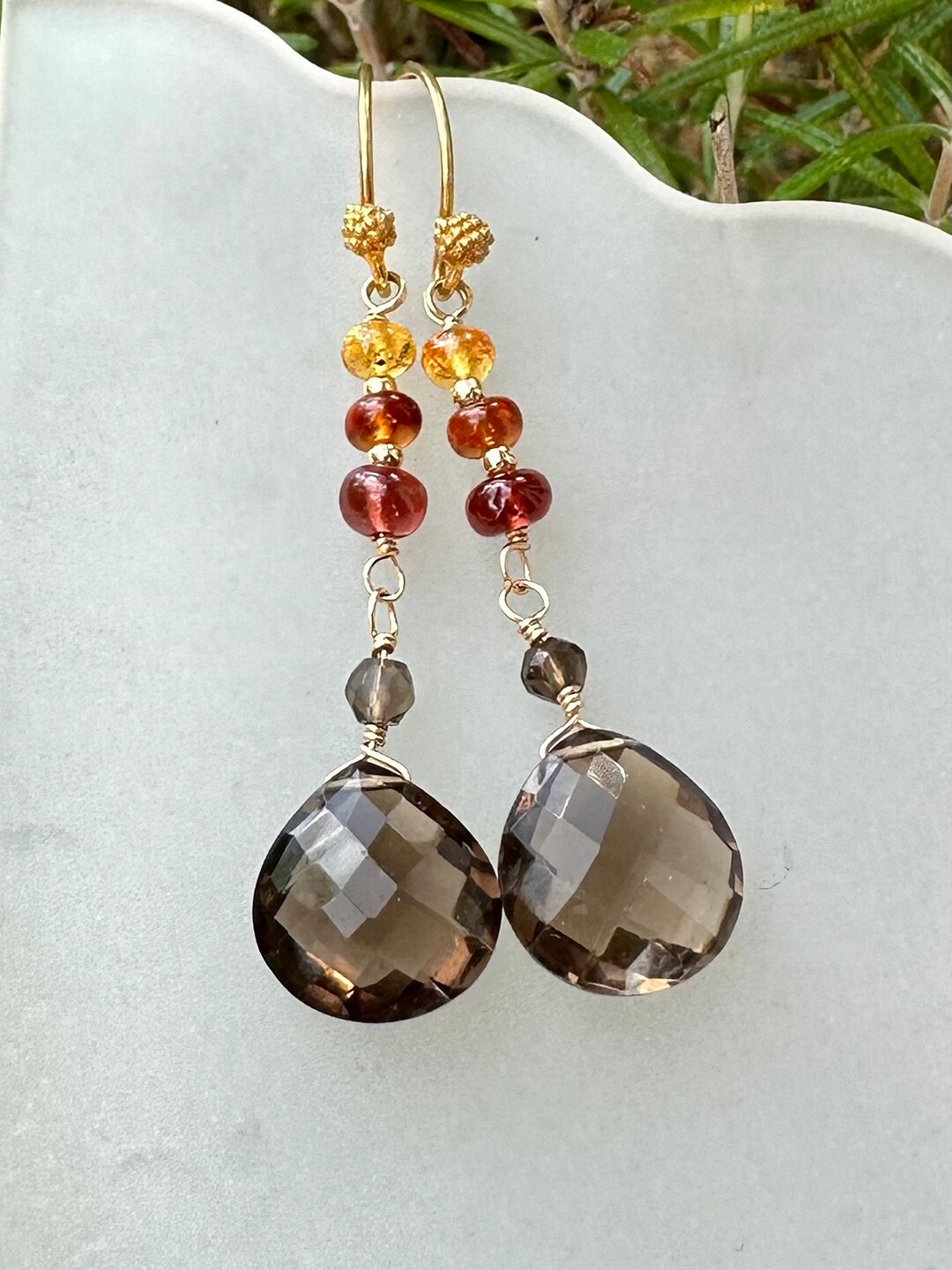 Autumn Gemstone Earrings: Quartz, Garnet, Citrine, 14k Gold Filled - Etsy