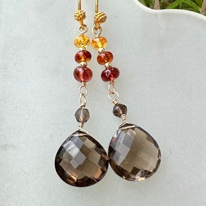 Autumn Gemstone Earrings: Quartz, Garnet, Citrine, 14k Gold Filled - Etsy