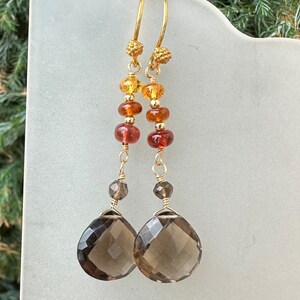 Autumn Gemstone Earrings: Quartz, Garnet, Citrine, 14k Gold Filled - Etsy