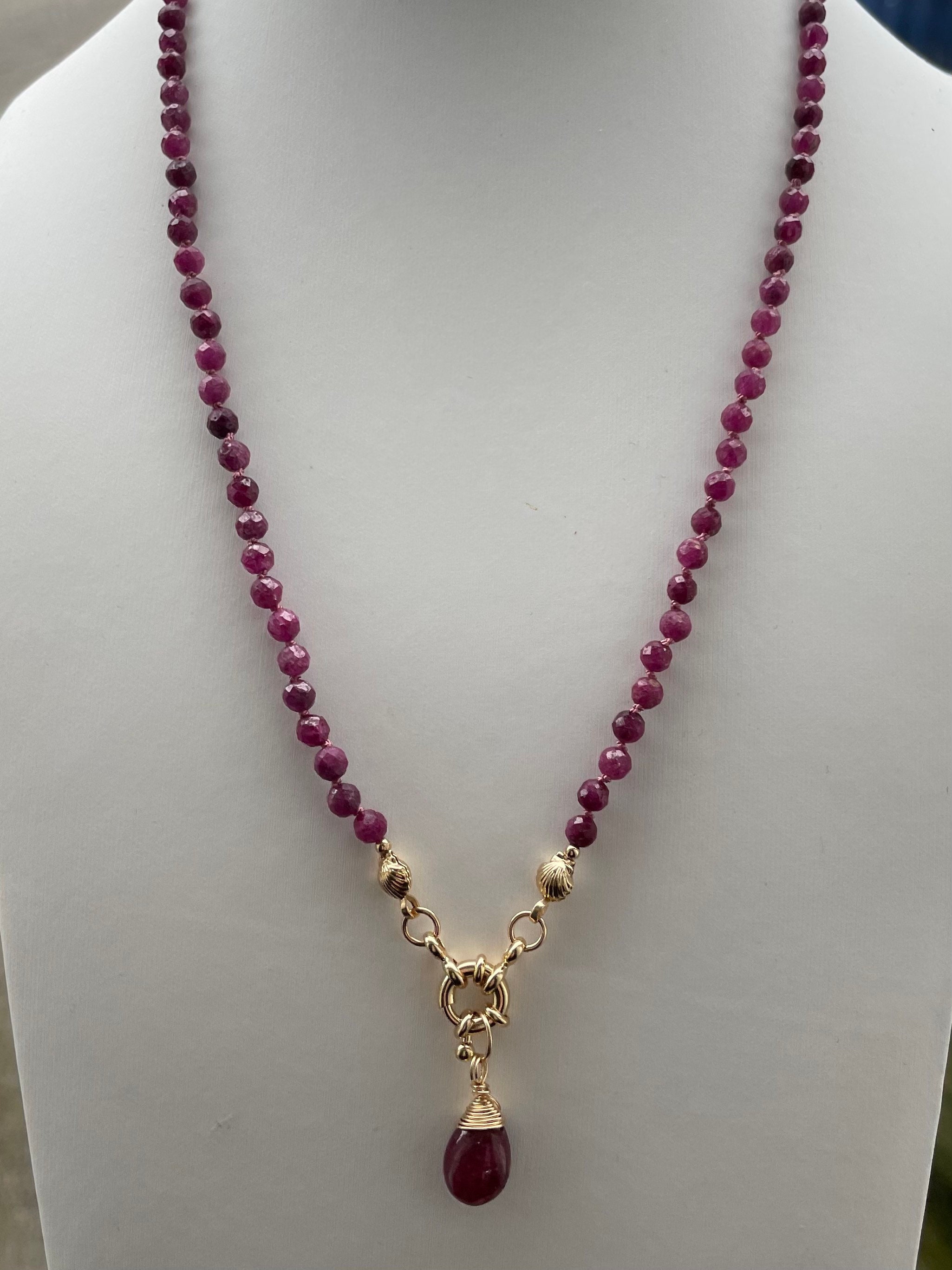 Silk Knotted Gemstone Necklace, 14k Gold Filled, Ruby Gemstones, Ruby ...