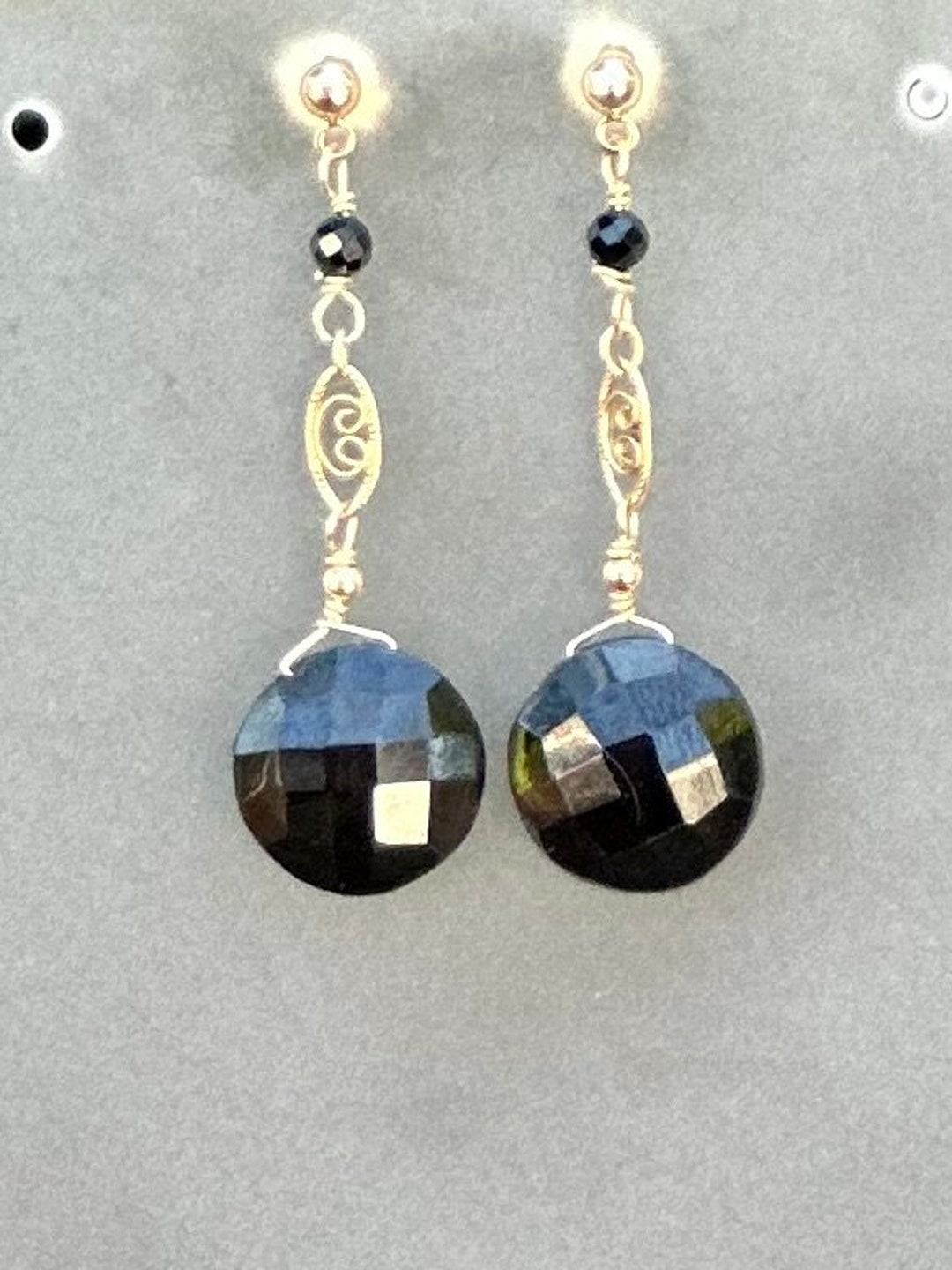 Black Spinel Gemstones, 14k Gold Filled Earrings. Wednesday Collection ...