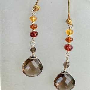 Autumn Gemstone Earrings: Quartz, Garnet, Citrine, 14k Gold Filled - Etsy