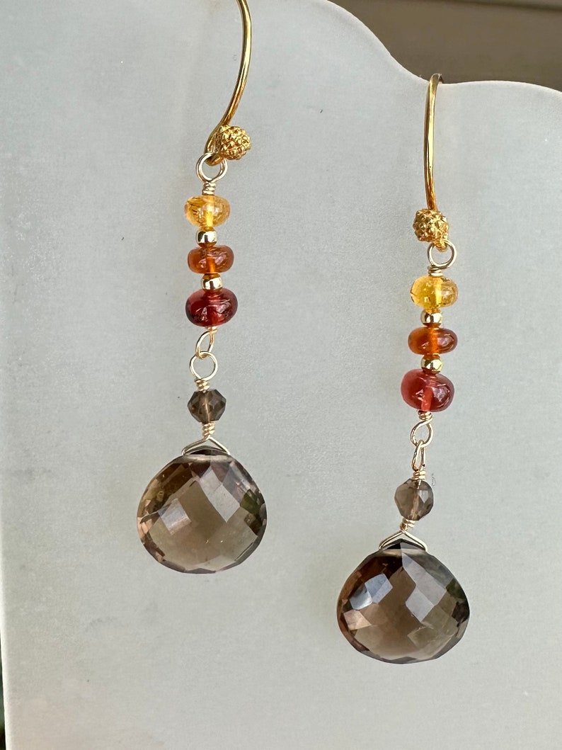 Autumn Gemstone Earrings: Quartz, Garnet, Citrine, 14k Gold Filled - Etsy