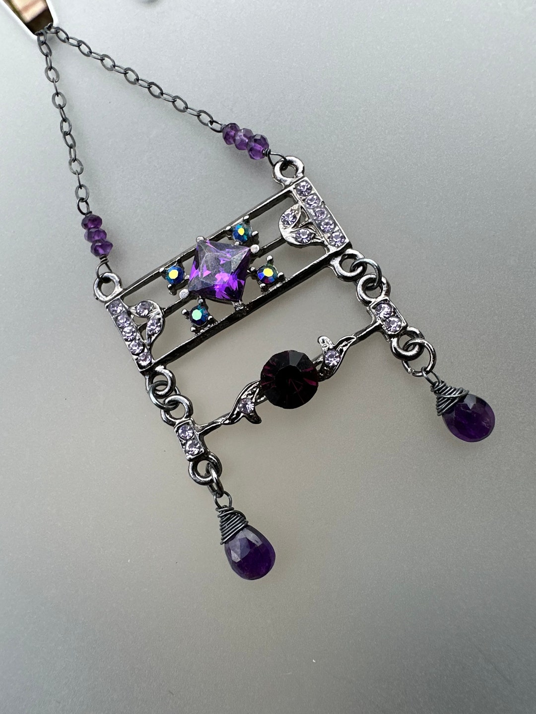 Oxidized Sterling, Crystal and Gemstone Necklace, Unique Jewelry ...