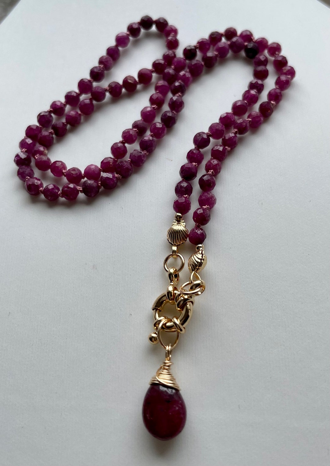 Silk Knotted Gemstone Necklace, 14k Gold Filled, Ruby Gemstones, Ruby ...