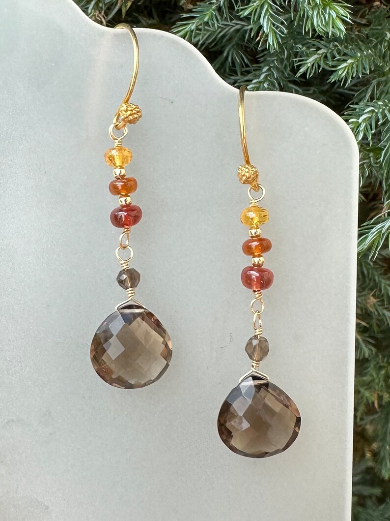 Autumn Gemstone Earrings: Quartz, Garnet, Citrine, 14k Gold Filled - Etsy