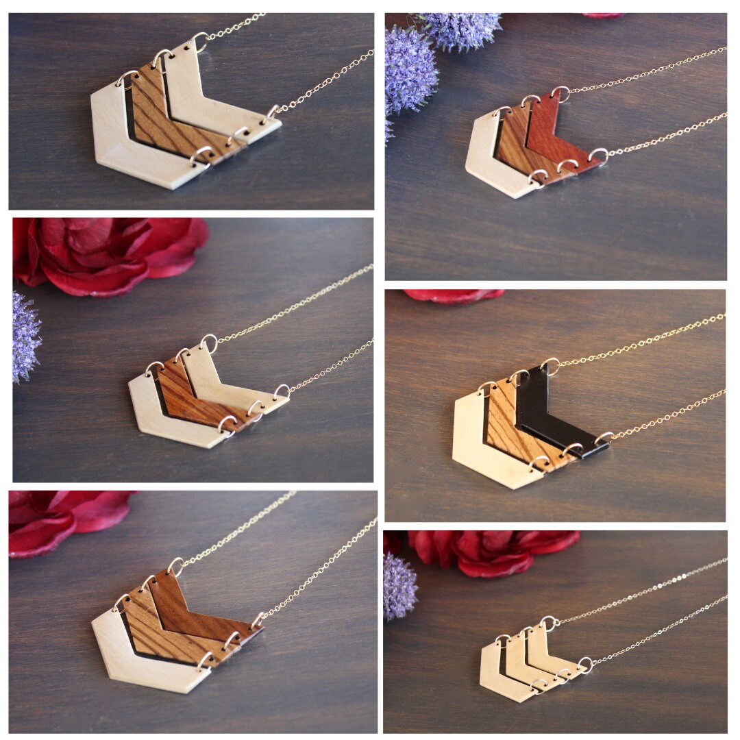 Necklace, Personalized Chevron Necklace, Pendant Necklace, Wood ...