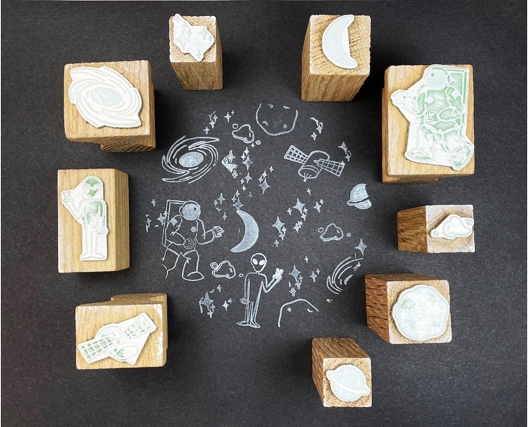 Space Stamp Set, Alien Stamps, Outer Space Stamps, Space Rubber Stamps ...