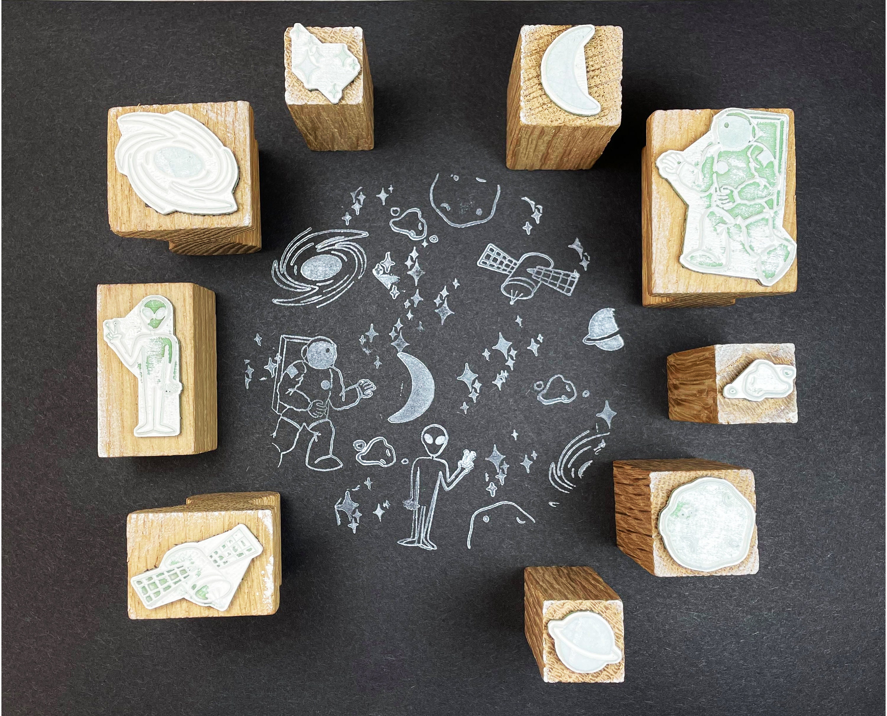 Space Stamp Set, Alien Stamps, Outer Space Stamps, Space Rubber Stamps ...