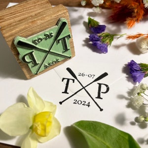 Crossed Oars Wedding Stamp | Wedding Date Stamp | Initials Stamp ...