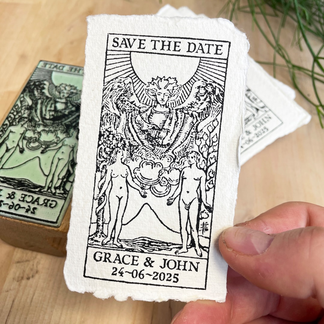 Save the Date Rubber Stamp - Lovers Tarot | Tarot Wedding Invitation ...