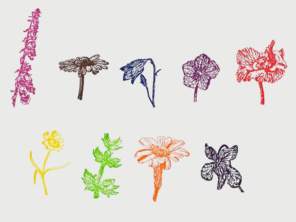 Flower Rubber Stamps Flower Stamp Set Wildflower Rubber - Etsy