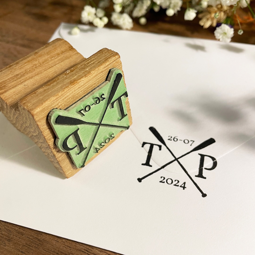 Crossed Oars Wedding Stamp | Wedding Date Stamp | Initials Stamp ...