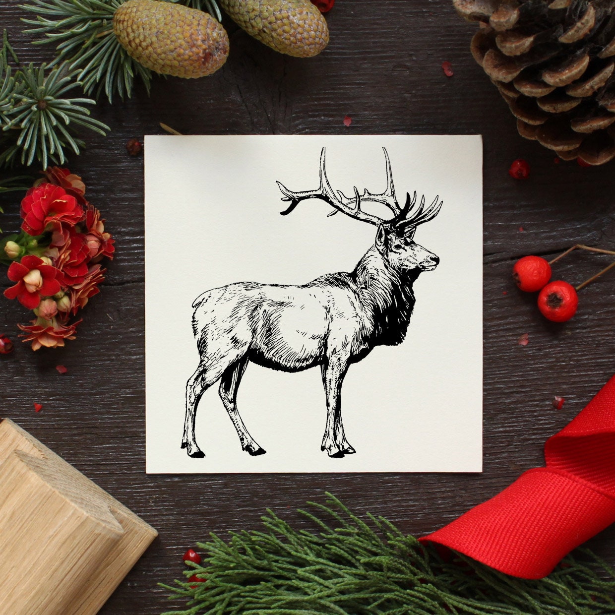 Reindeer Stamp Christmas Rubber Stamp Stag Stamp Winter | Etsy
