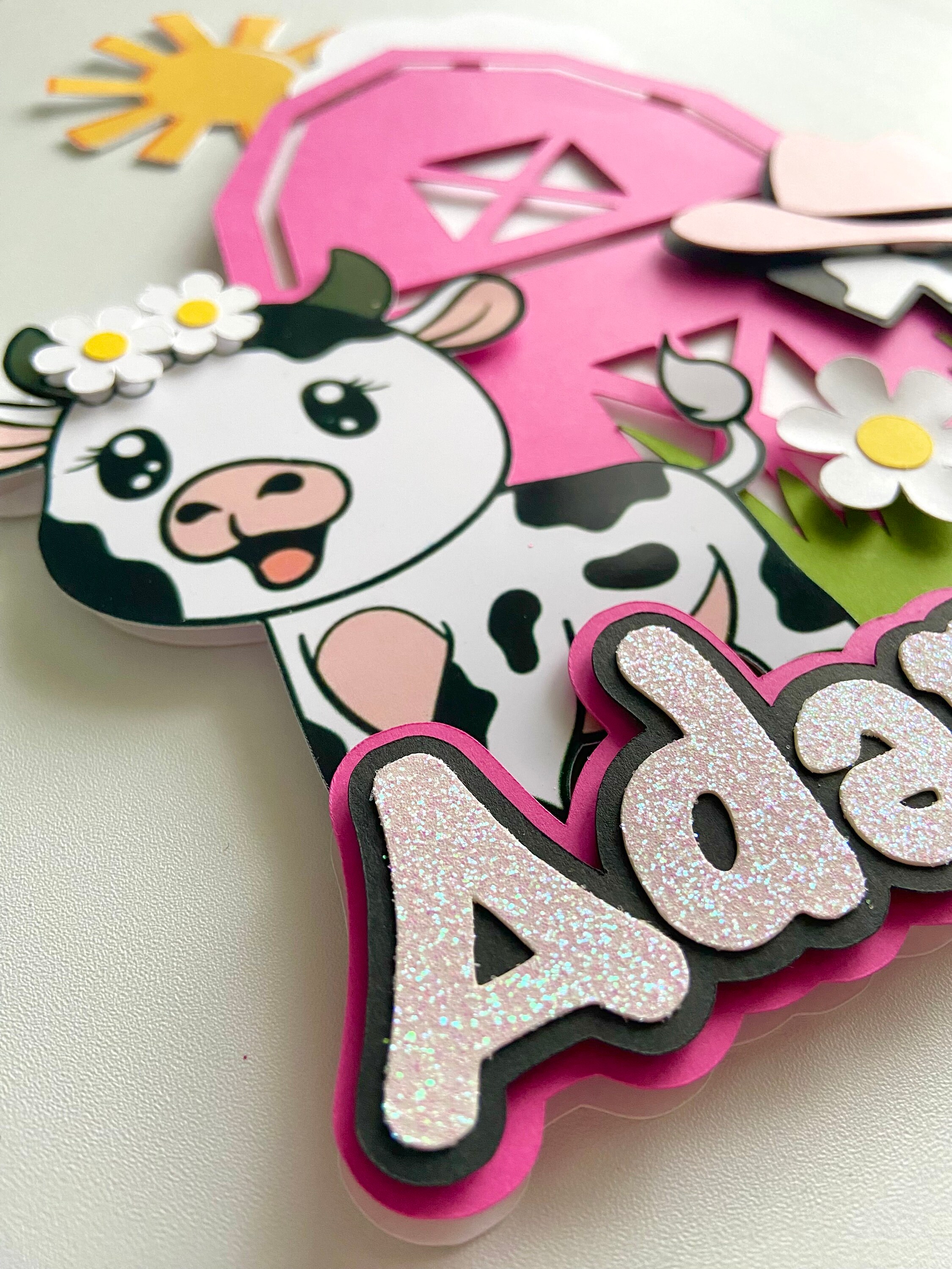 Cow Cake Topper, Pink Barn, Farm Birthday Party - Etsy