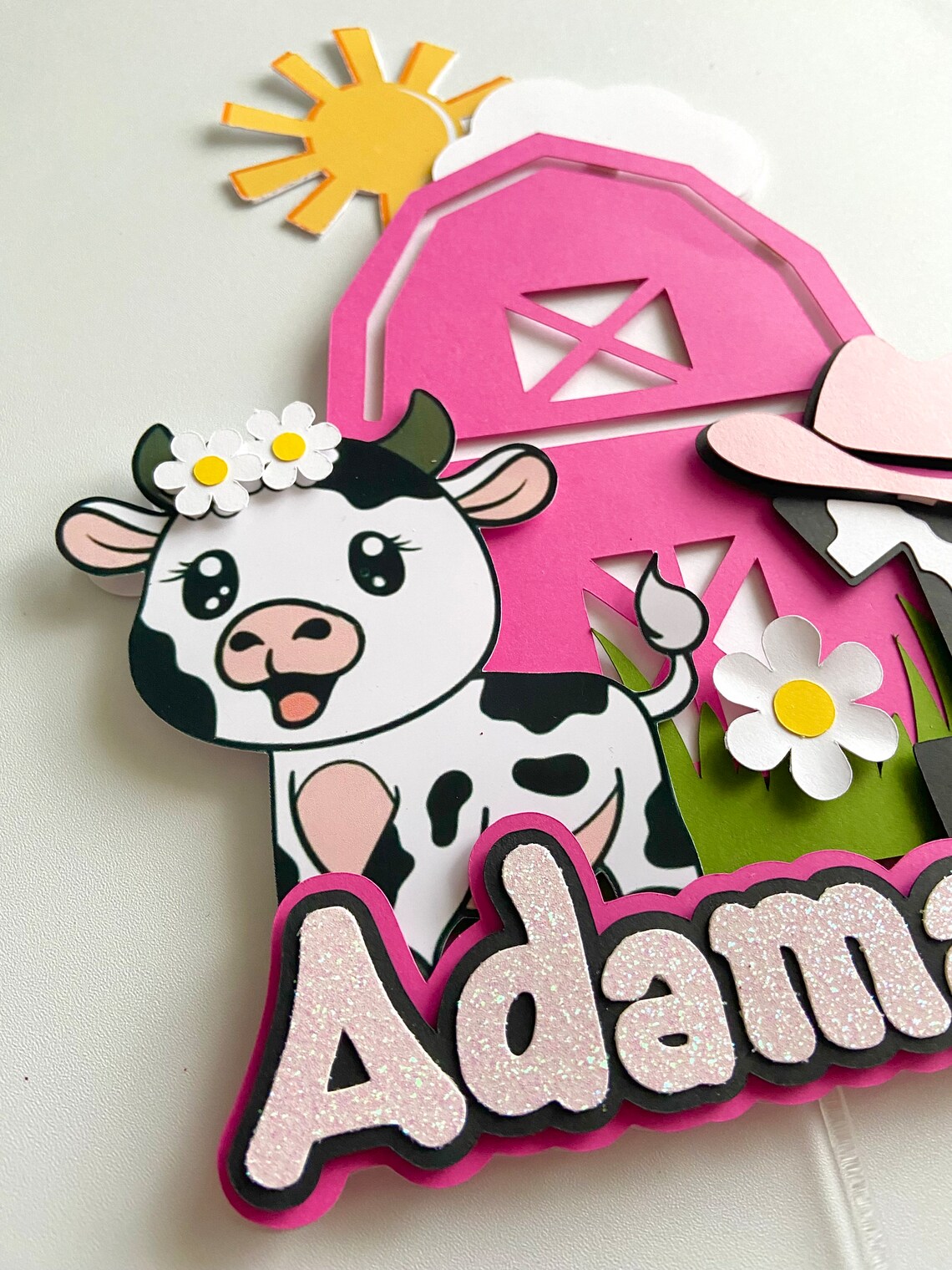 Cow Cake Topper, Pink Barn, Farm Birthday Party - Etsy