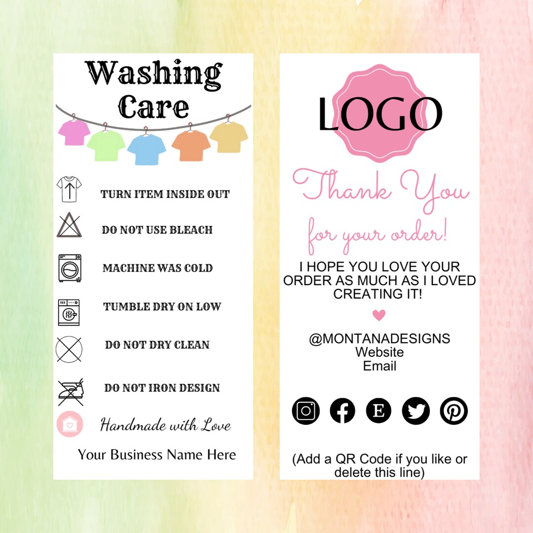 Shirt Care Card/editable Care Card Canva Template/printable Clothing ...