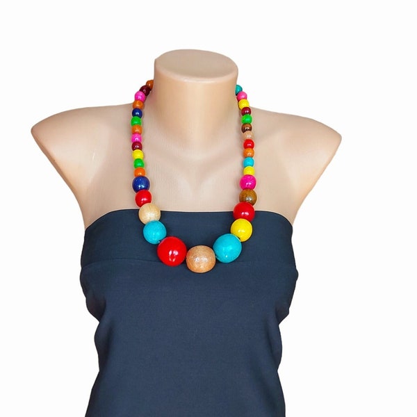 Large Wooden Bead Necklace - Etsy