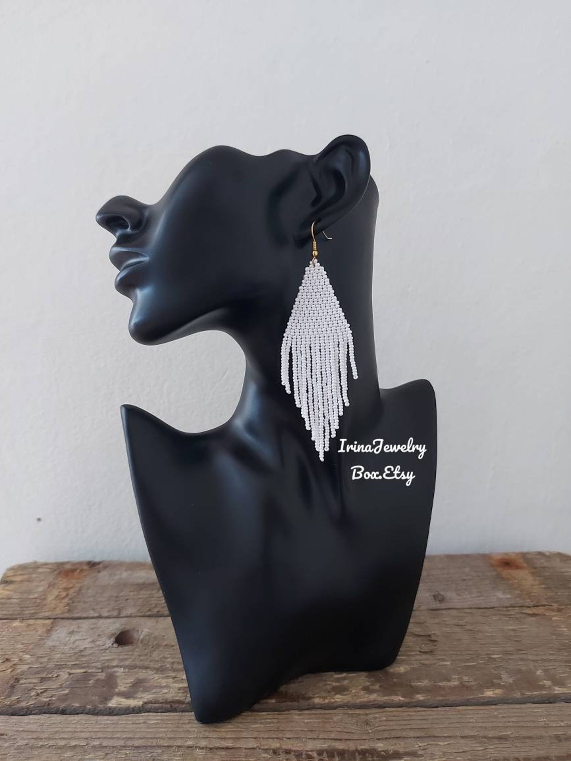 White Beaded Earrings Beads Fringe Earrings Solid White - Etsy