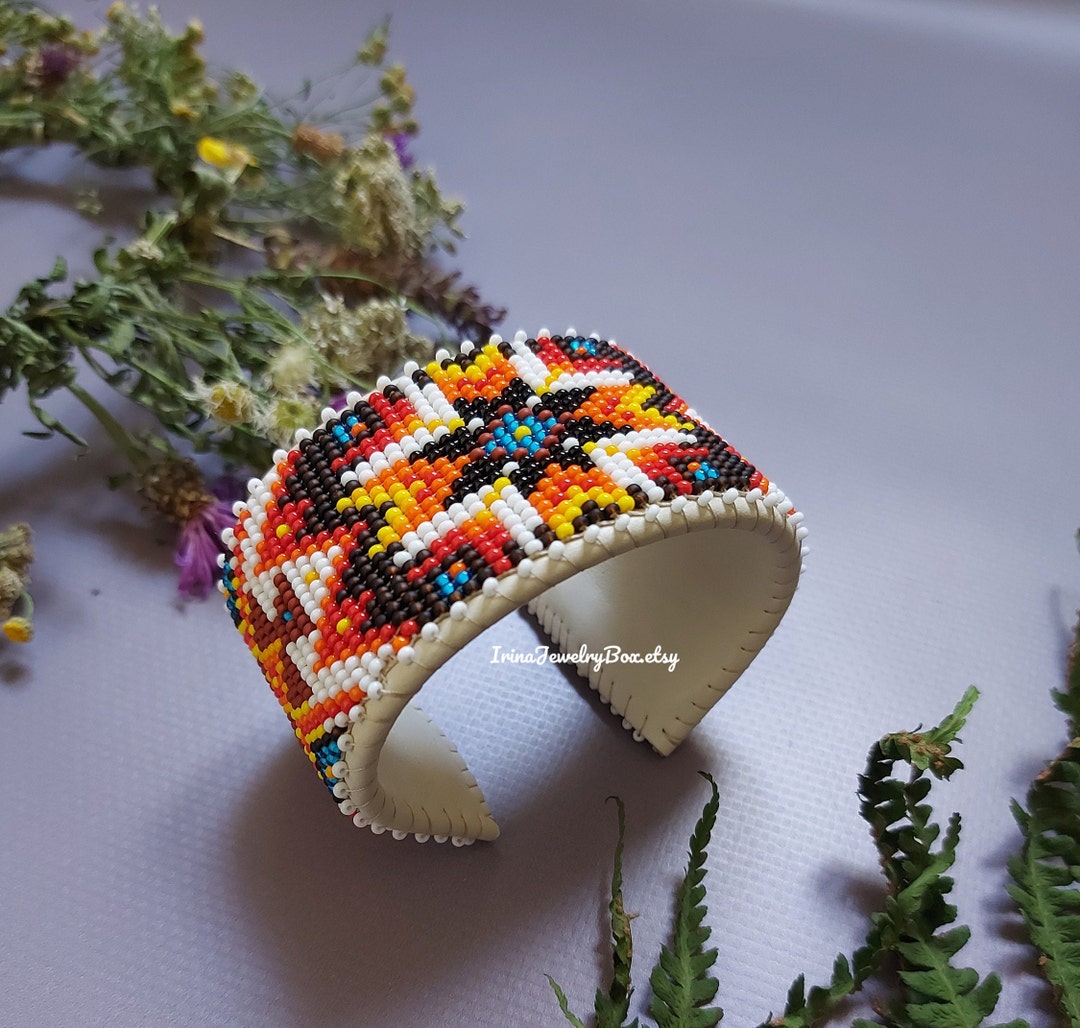 Geometric Beaded Cuff Bracelet, Cuff Bracelet for Women, Colorful Wide ...