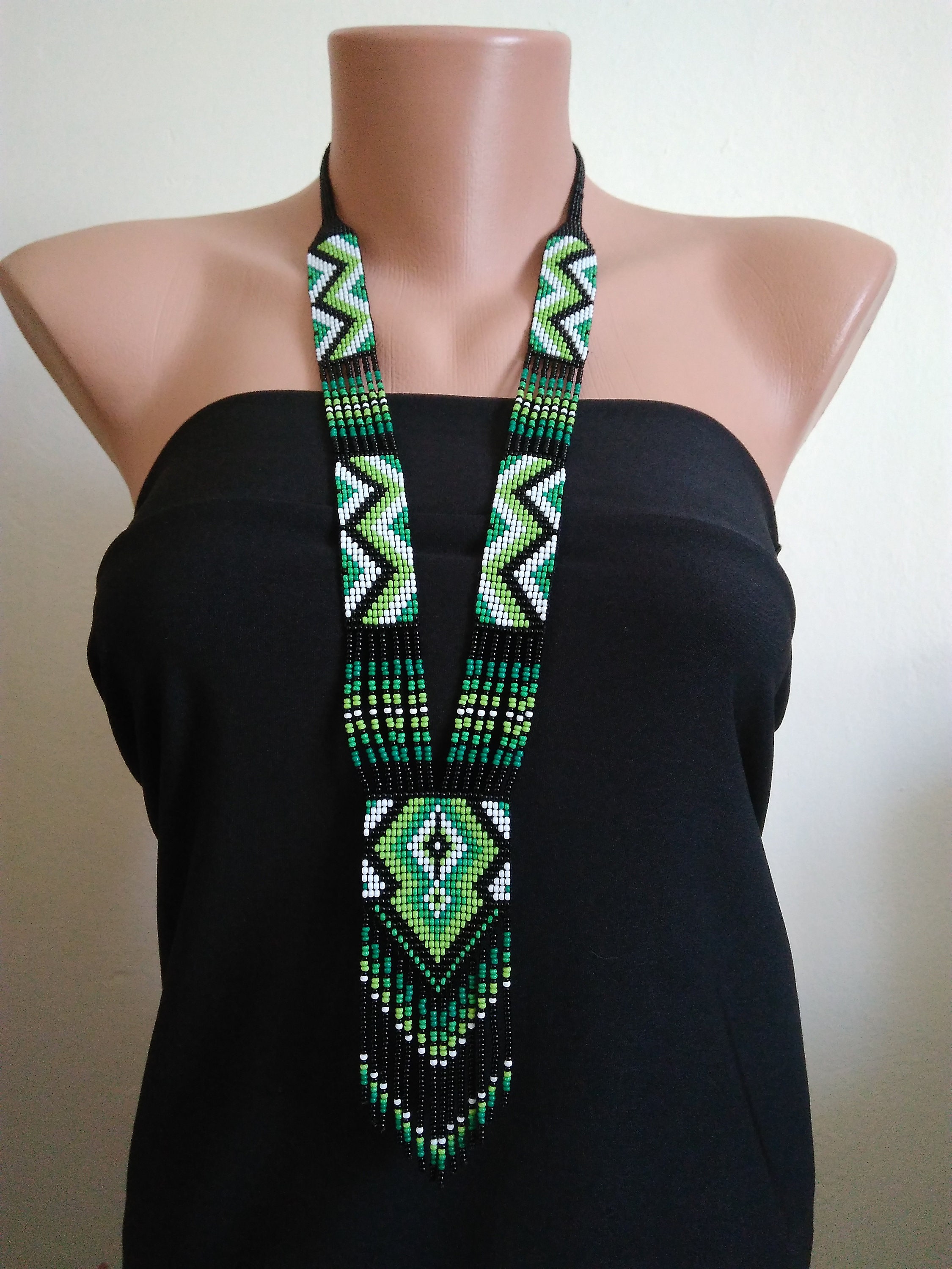 Green Long Seed Bead Necklace Beaded Necklace Bead Loom - Etsy